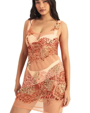 Nasty Gal Beaded Sheer Mini Beach Dress