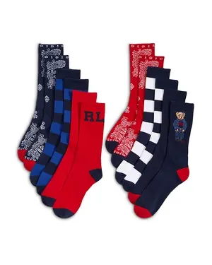Polo Ralph Lauren Denim Bear Crew Socks, Pack Of 6 - Navy