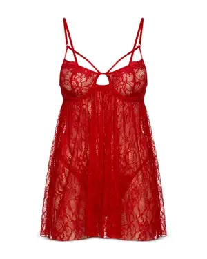 IN BLOOM BY JONQUIL Lace Underwire Babydoll Chemise & G String Set