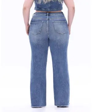 BAYEAS Plus Mid Rise Wide Leg With Frayed Hem Denim Jeans