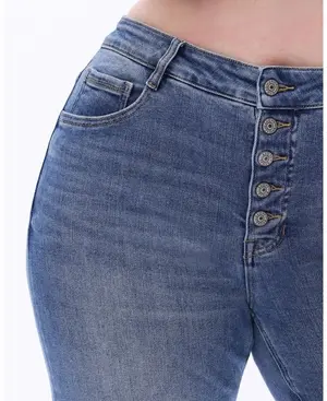 BAYEAS Plus Mid Rise Wide Leg With Frayed Hem Denim Jeans