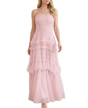 NEEDLE & THREAD Valentine Ruffle Strapless Gown - Shell