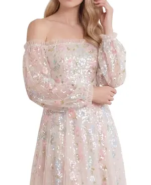 NEEDLE & THREAD Confetti Gloss Off-shoulder Dress