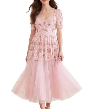NEEDLE & THREAD Wisteria Sweetheart Short Sleeve Dress