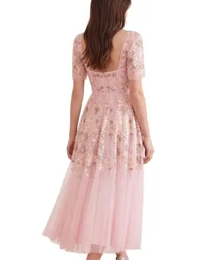NEEDLE & THREAD Wisteria Sweetheart Short Sleeve Dress