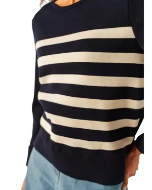 Saint James Marseillan Wool Boat Neck Sweater - Navy/blanc