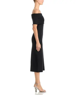 Rickie Freeman For Teri Jon Jet Bead Knit Off-the-shoulder Dress
