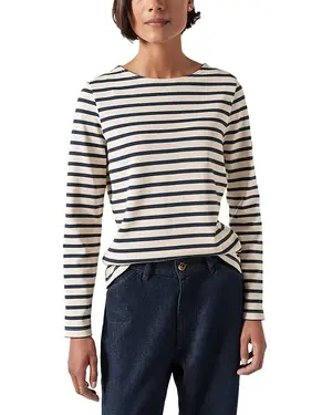 Saint James Meridame Ii Breton Cotton Long Sleeve Tee Ecru/marine