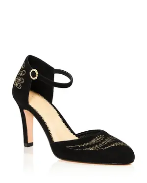 Cinq À Sept Mariana Embroidered Suede Pumps - Black