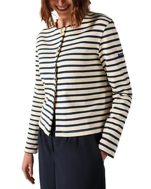 Saint James Arignac Cotton Stripe Cardigan - Ecru/navy