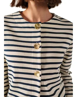 Saint James Arignac Cotton Stripe Cardigan - Ecru/navy