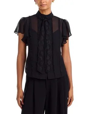 Cinq À Sept Virelle Ruffle Tie Neck Blouse - Black