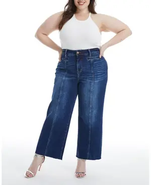 BAYEAS Plus High Rise Wide Leg Vertical Front Seam Raw Hem Denim Jeans