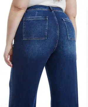 BAYEAS Plus High Rise Wide Leg Vertical Front Seam Raw Hem Denim Jeans