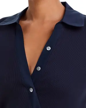 Veronica Beard Brenner Cotton Blend Asymmetric Button Tee