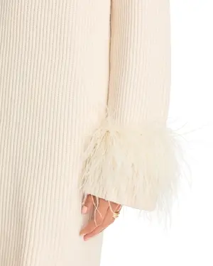 Ramy Brook Kay Turtleneck Feather Trim Sweater Dress