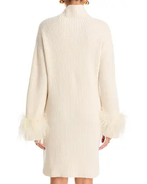 Ramy Brook Kay Turtleneck Feather Trim Sweater Dress