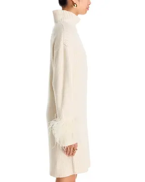 Ramy Brook Kay Turtleneck Feather Trim Sweater Dress