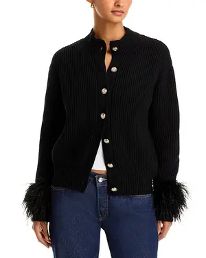 Ramy Brook Laura Feather Trim Cardigan - Black