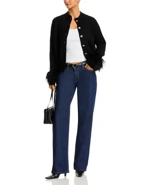 Ramy Brook Laura Feather Trim Cardigan - Black