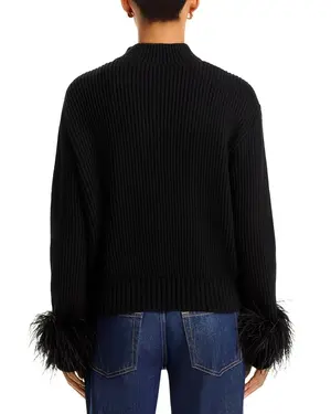 Ramy Brook Laura Feather Trim Cardigan - Black
