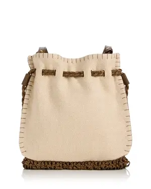 Valentino Garavani Vlogo Embroidered Fringe Drawstring Shoulder Bag