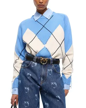 Pinko Berna Wool & Cashmere Argyle Crewneck Sweater - Ec