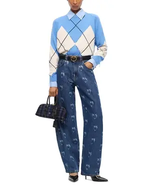 Pinko Berna Wool & Cashmere Argyle Crewneck Sweater - Ec