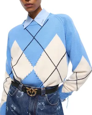Pinko Berna Wool & Cashmere Argyle Crewneck Sweater - Ec