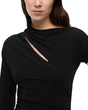 Pinko Croma Asymmetrical Slit Cutout Bodysuit - Black