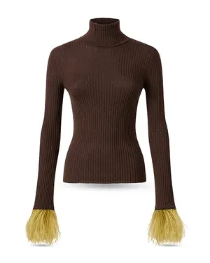 La DoubleJ High Kick Cashmere Blend Feather Trim Top