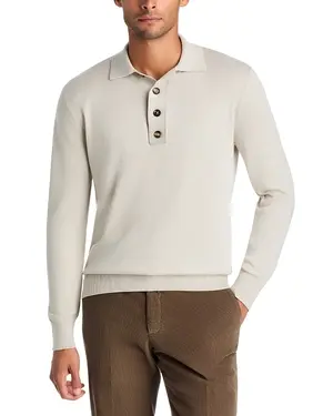 Eleventy Cotton & Cashmere Knit Slim Fit Sweater Polo - Beige