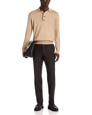 Eleventy Cotton & Cashmere Knit Slim Fit Sweater Polo - Camel