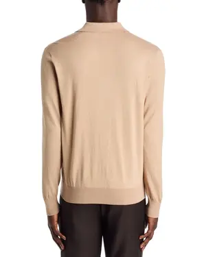 Eleventy Cotton & Cashmere Knit Slim Fit Sweater Polo - Camel
