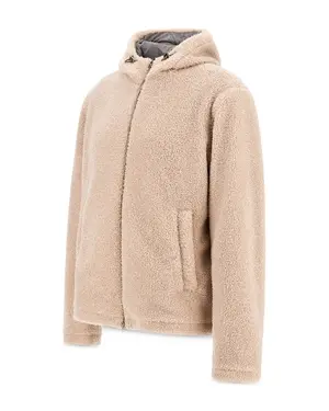 Herno Curly Melange Sherpa Hooded Bomber Jacket