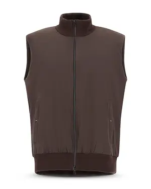 Herno Interlock Knit Effect Nylon Zip Vest - Chocolate Brown