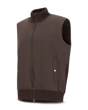 Herno Interlock Knit Effect Nylon Zip Vest - Chocolate Brown