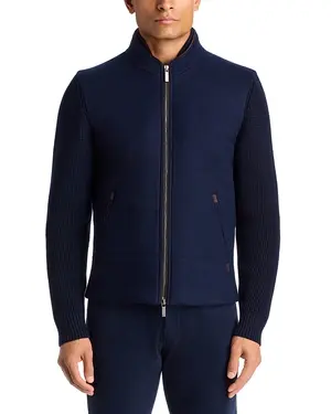 MAURIZIO BALDASSARI Wool Flannel Channel Quilt Blouson With Knit Sleeves