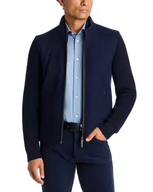 MAURIZIO BALDASSARI Wool Flannel Channel Quilt Blouson With Knit Sleeves