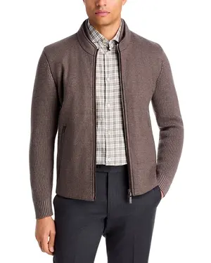 MAURIZIO BALDASSARI Wool Flannel Channel Quilt Blouson With Knit Sleeves - Heather Brown
