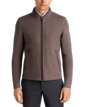 MAURIZIO BALDASSARI Wool Flannel Channel Quilt Blouson With Knit Sleeves - Heather Brown