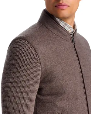 MAURIZIO BALDASSARI Wool Flannel Channel Quilt Blouson With Knit Sleeves - Heather Brown