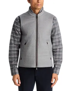 MAURIZIO BALDASSARI Wool Stretch Flannel Channel Quilt Vest - Light Grey