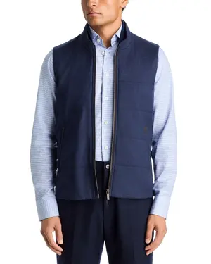MAURIZIO BALDASSARI Wool Stretch Flannel Channel Quilt Vest - Twilight Blue