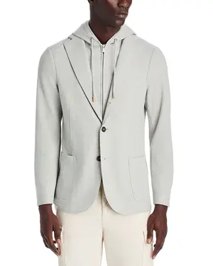 Eleventy Textured Jersey Jacket With Removable Hood - Light Grey
