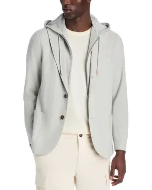 Eleventy Textured Jersey Jacket With Removable Hood - Light Grey