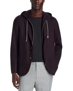 Eleventy Single Breasted Hooded Jacket - Burgundy