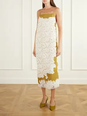 Khaite Nevis Tencel™ Lyocell And Silk-blend Lace Midi Dress - Metallic