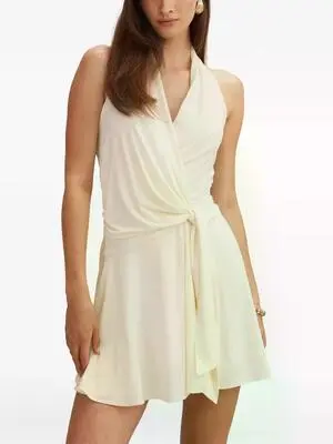 EVER NEW Aaliyah Wrap-front Halter-neck Mini Dress - Neutrals