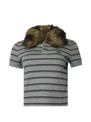 Vetements Striped Faux-fur-collar Polo Shirt - Grey